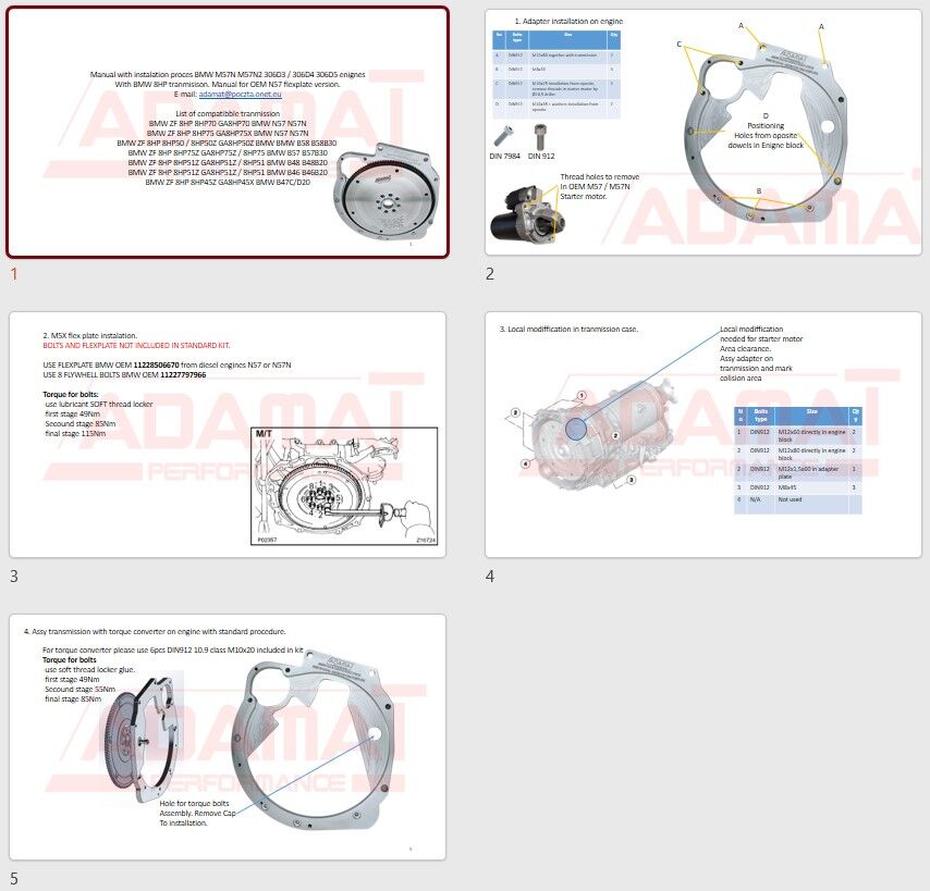 BMW M57n2 to N57 8HP70 BMW B58 8HP50 Adamat Adapter Plate – 8speed AU